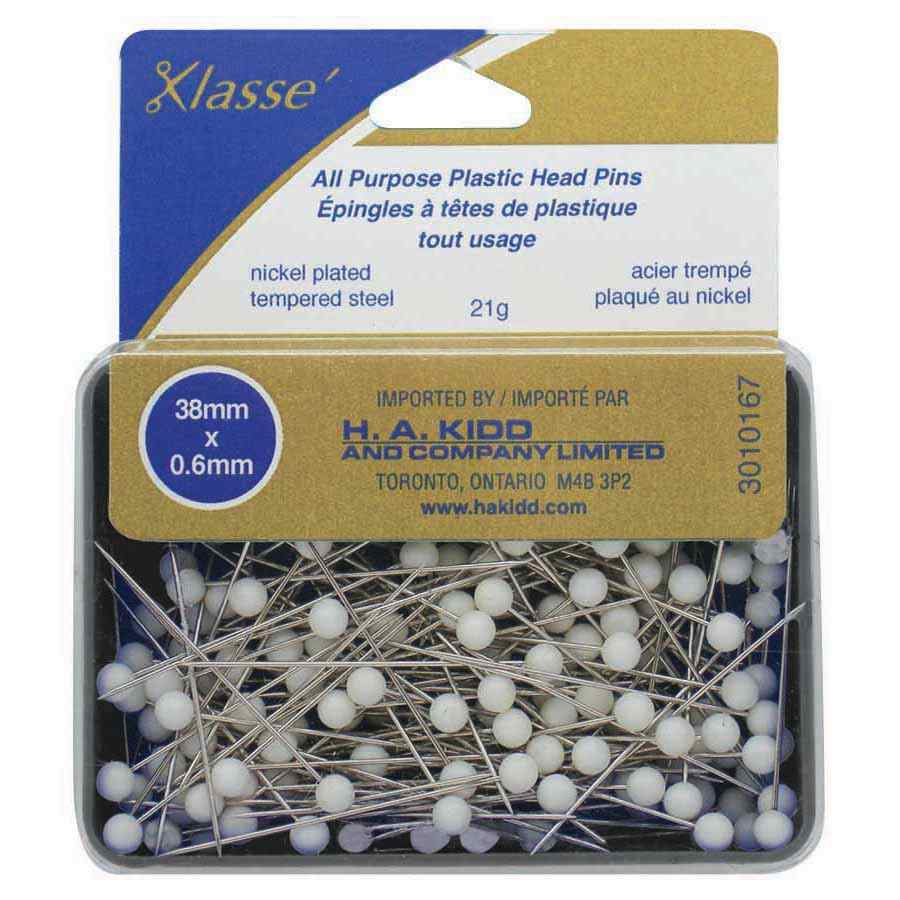 White Plastic Head Pins 38mm (White), 170 pcs - Klasse – Len's Mill