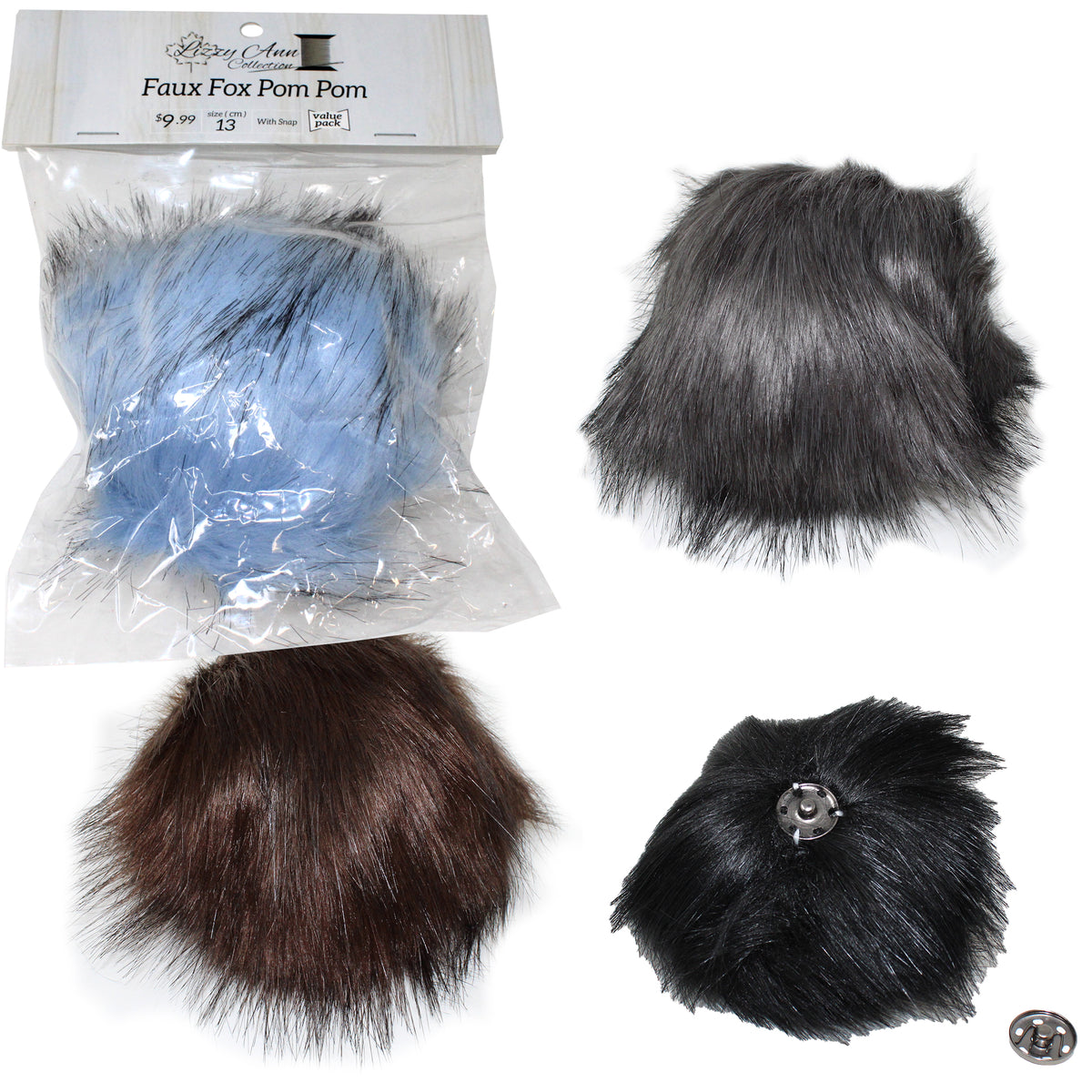 Faux Fox (Long Hair) Pom Pom with Snap - 13cm - Lizzy Ann – Len's Mill